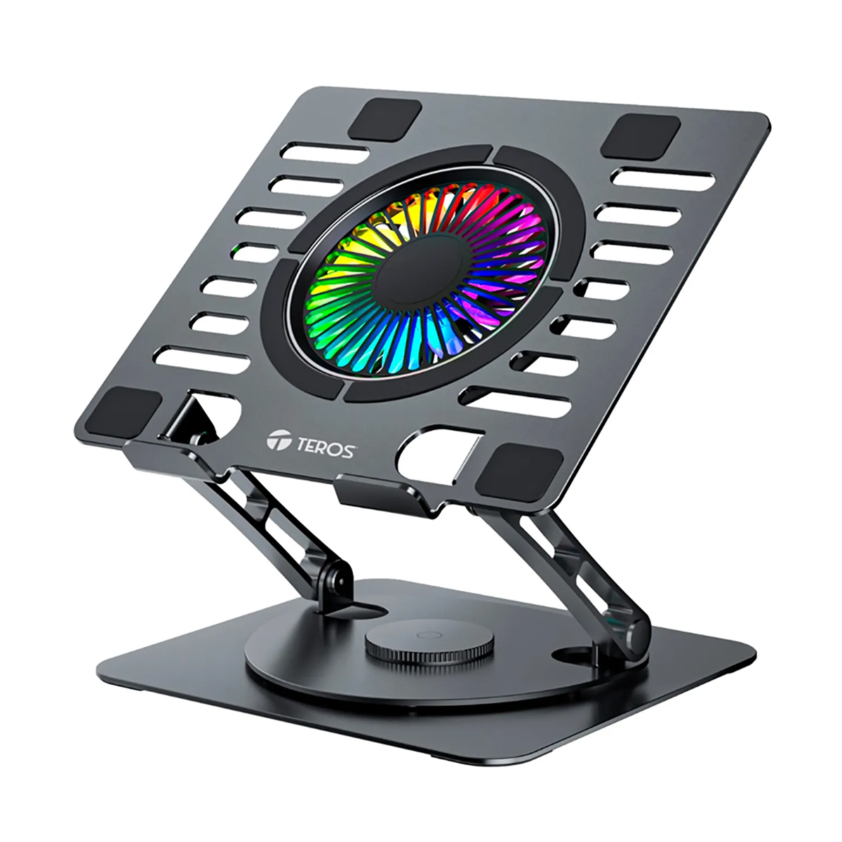Soporte Aluminio Laptop Premium Teros TE-7132N Giratorio 360° RGB Color Gris - Lookup Perú